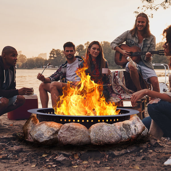 Arlmont & Co. Samiron 36" W X9" H Iron Outdoor Fire Ring, Wood Burning Fire Pit Ring | Wayfair